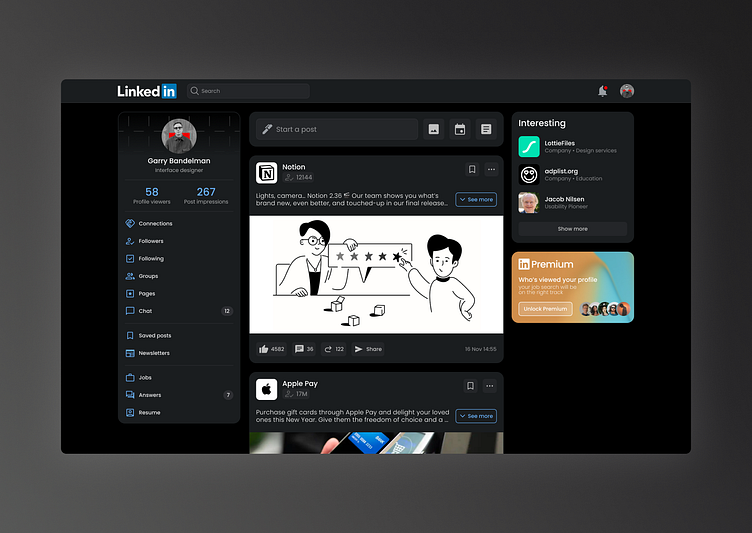 Linkedin Desktop Interface Concept by Garik Bandelman on Dribbble