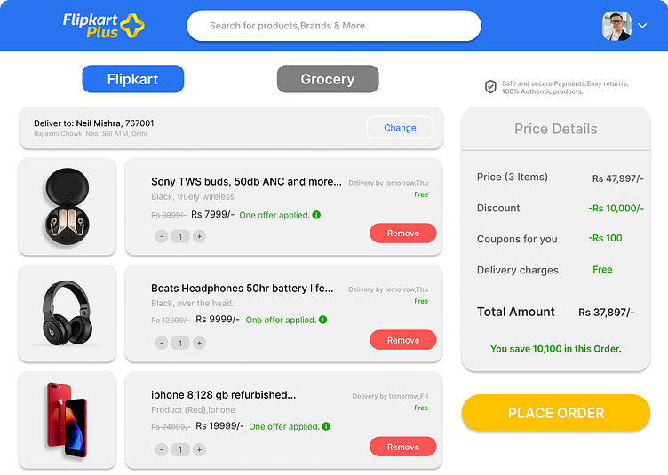 Flipkart's Cart UI Redesigned | UI Design, Web Design by Abhilash Mishra on Dribbble