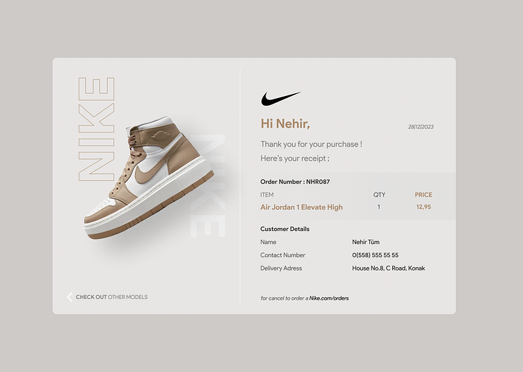 Daily UI Challenge #017 ; Purchase Receipt For Nike Redesign by Nehir ...