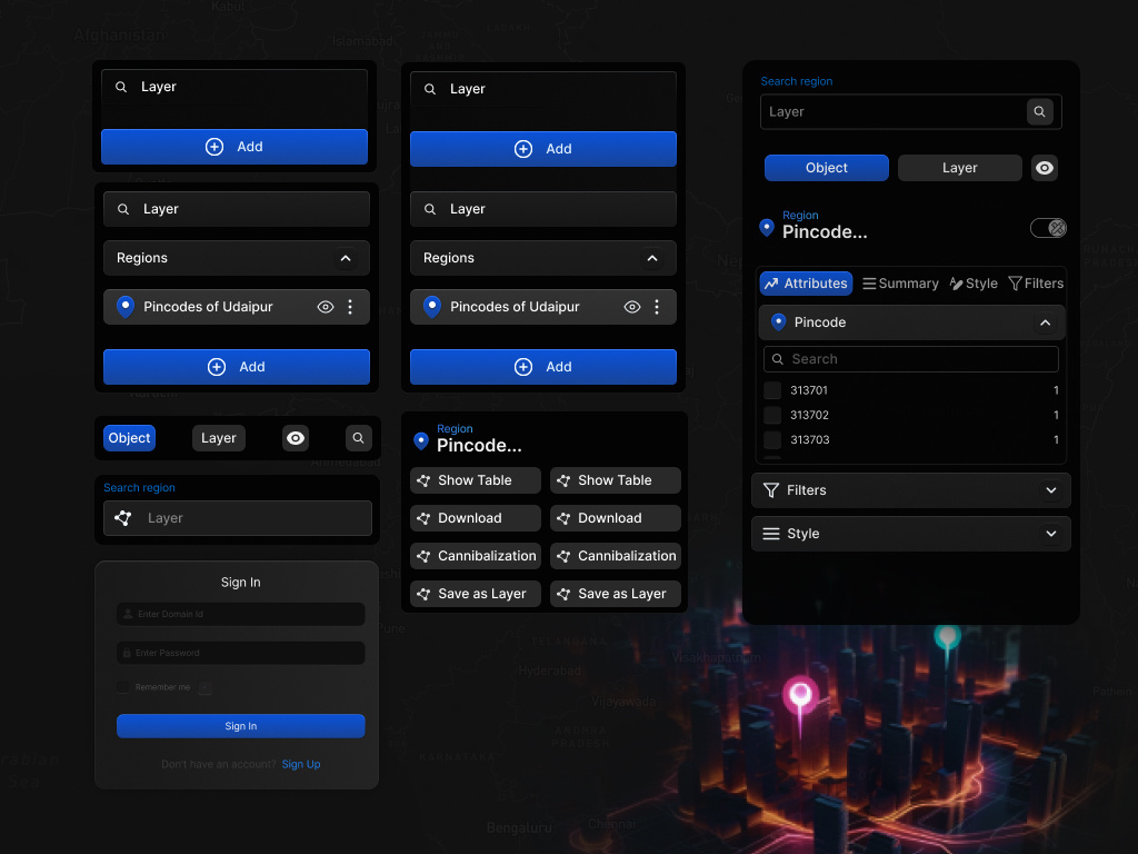 GeoSpatial UI Components Dark Theme by Pawan Kumar Arya on Dribbble