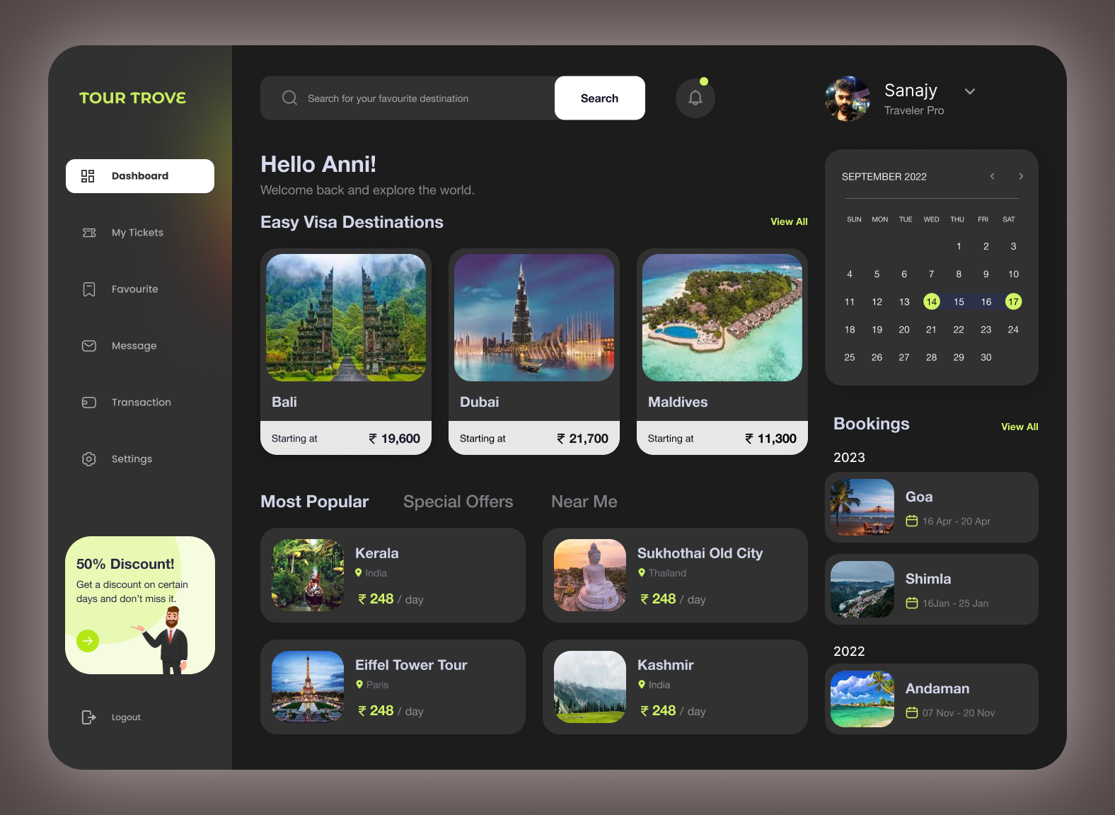 Travel Dashboard UI by Sanjay Das on Dribbble