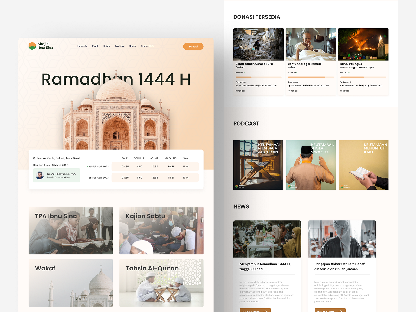 Ibnu Sina - Mosque Website Design by Muhammad Fajar Fiandhika on Dribbble