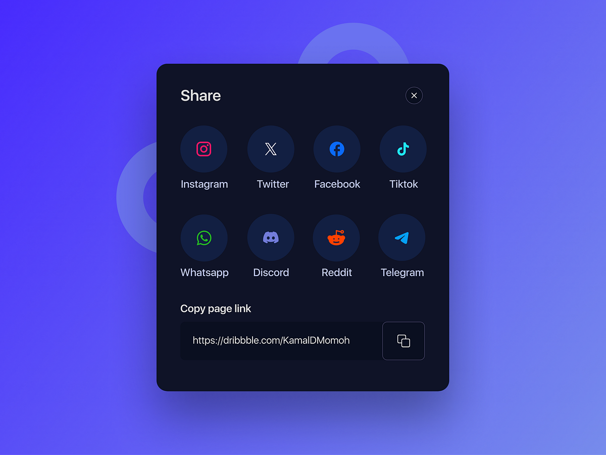 Share pop up dialog box by Kamal D Momoh on Dribbble
