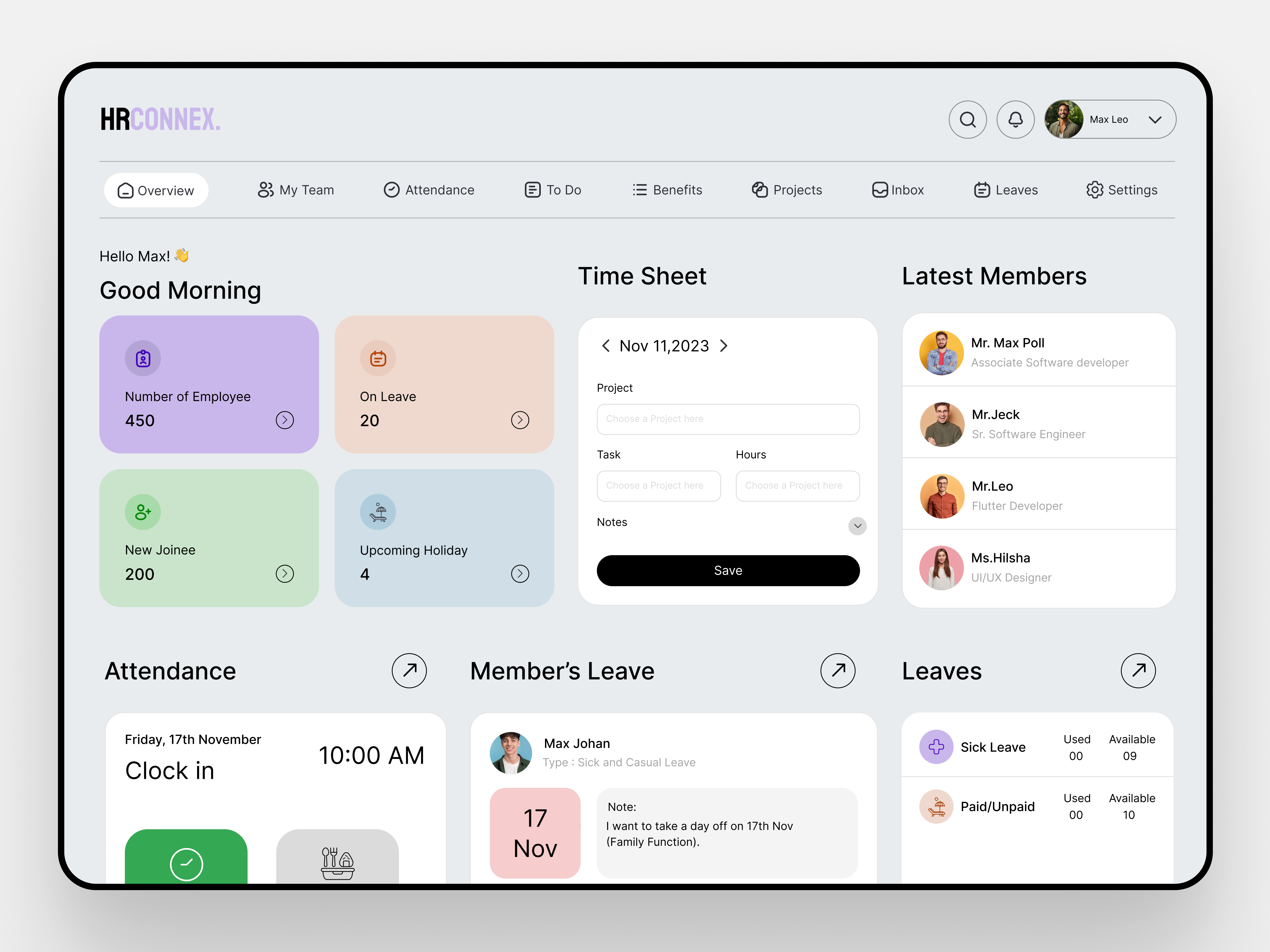HRMS - Employee Dashboard by ultroNeous Technologies on Dribbble