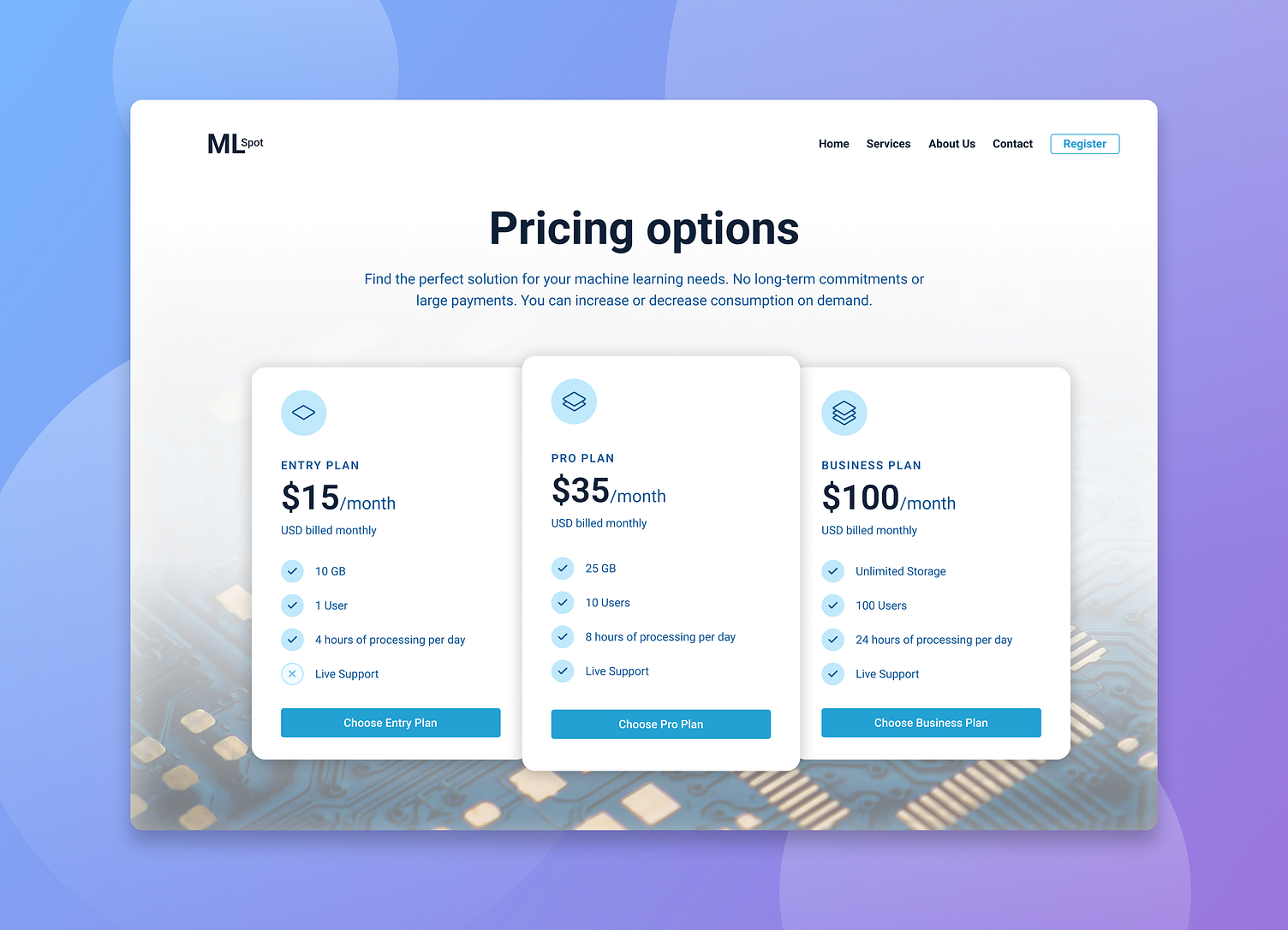 ML Spot - Pricing Options by JB Design on Dribbble