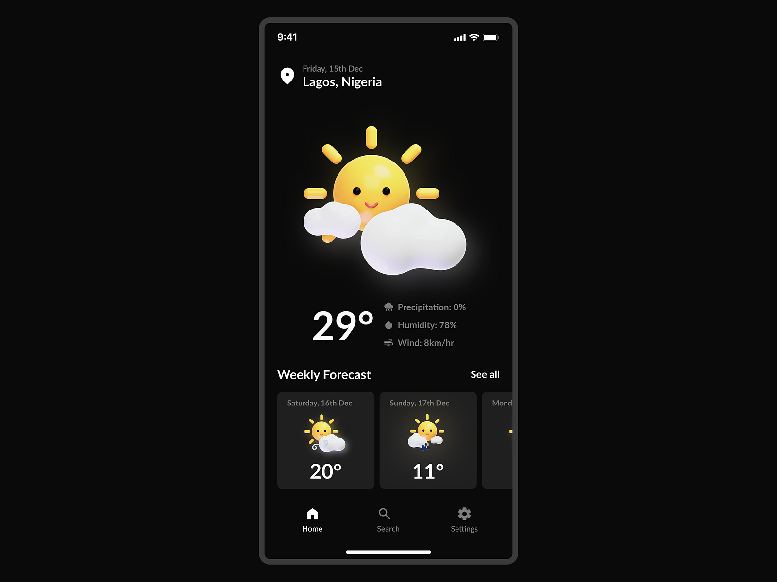 Day 37 of 100: Design a weather app UI Design by Leonard Victor on Dribbble