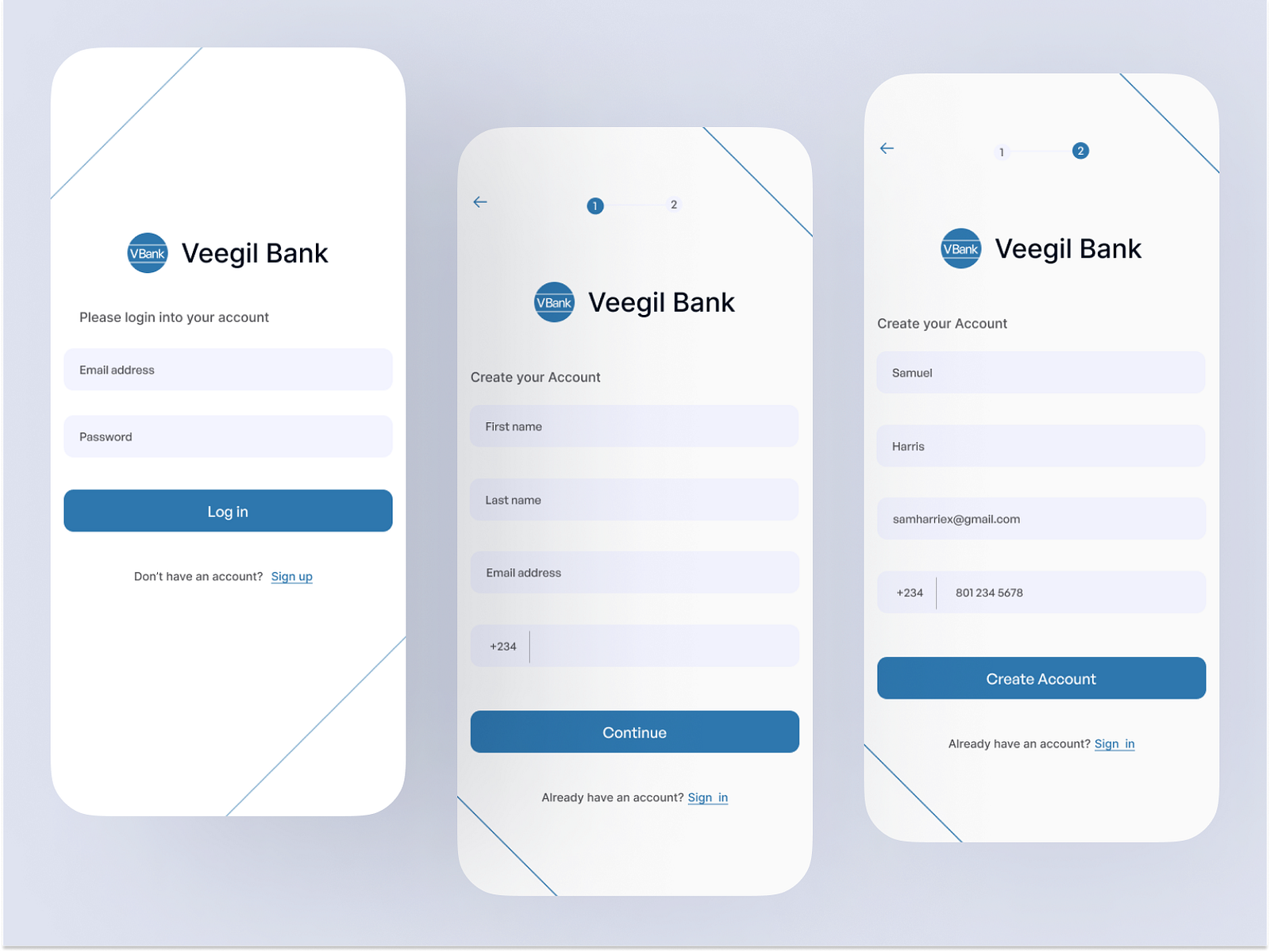 Mobile Sign in and Sign up screen by Samuel Harries on Dribbble