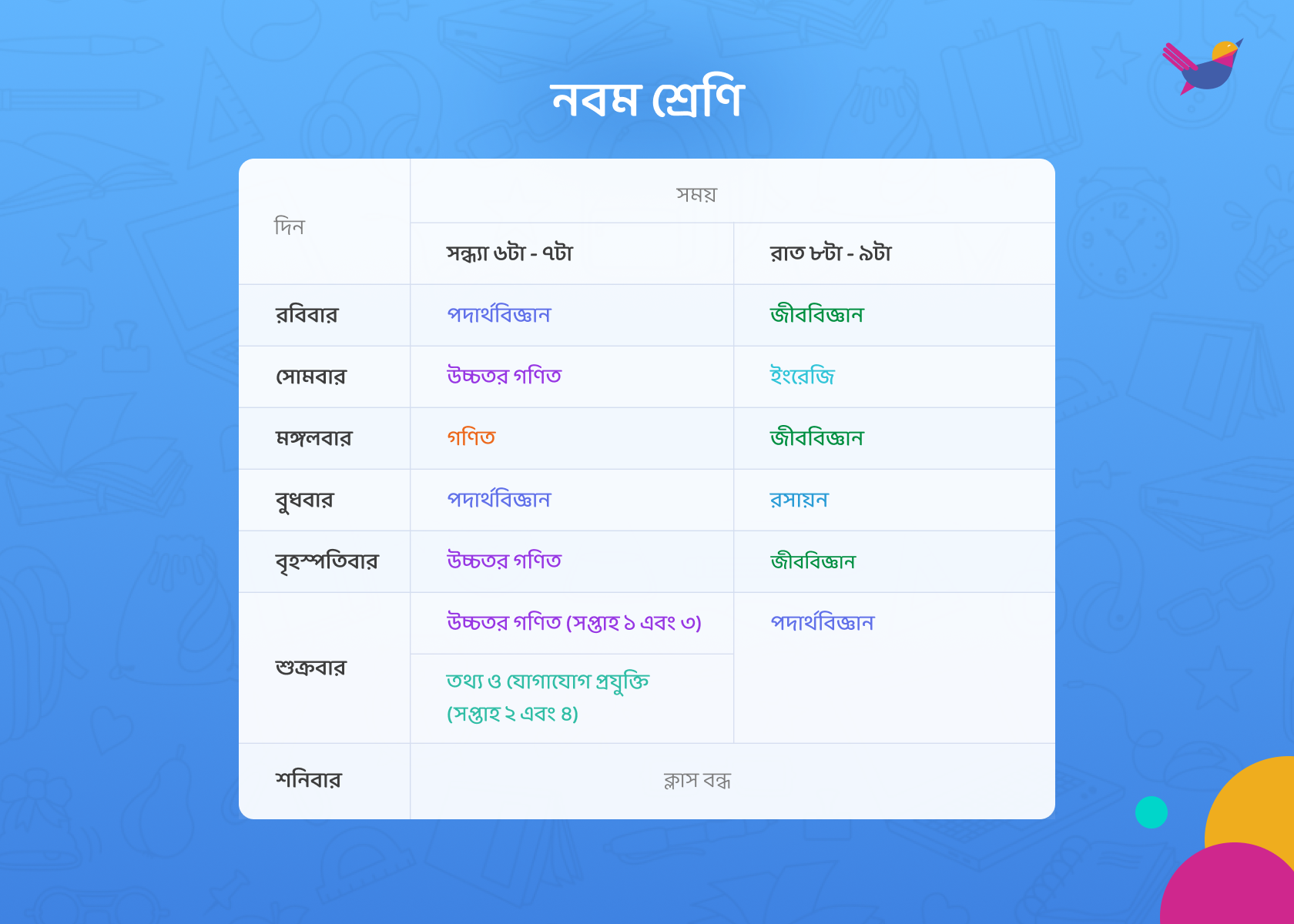 Online Class Routine for Students by Naimur Chowdhury on Dribbble