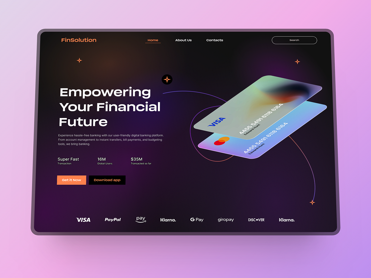 Fintech Landing Page by Israt Jahan on Dribbble