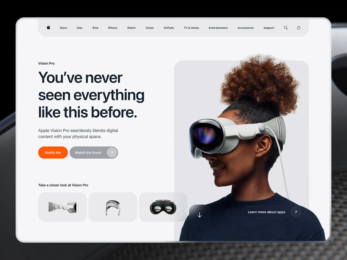Vision Pro - Landing Page Concept by Swarnava Mitra on Dribbble