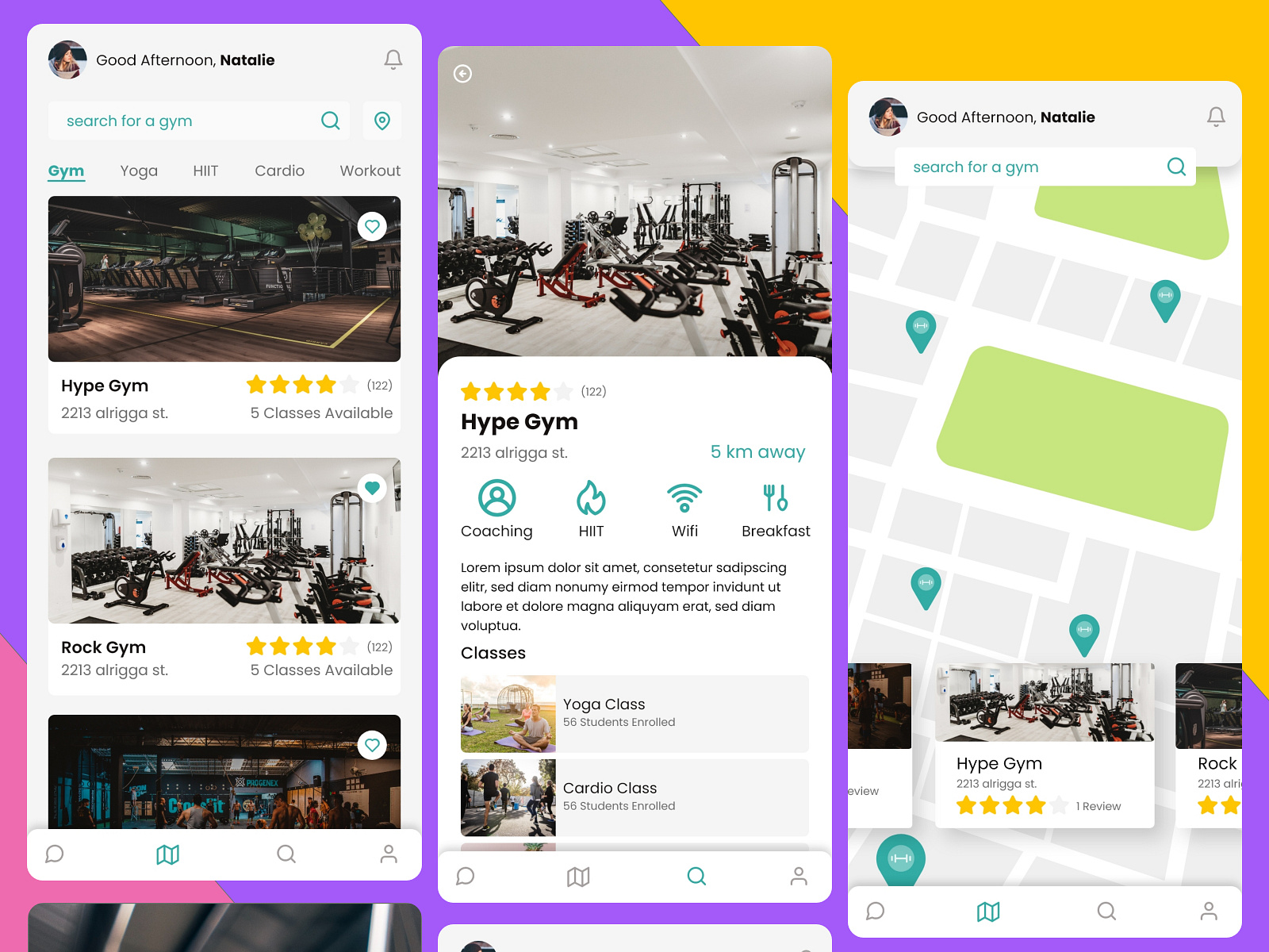 Gym Fitness App UX/UI with map view by Abdulghafor Abbas on Dribbble