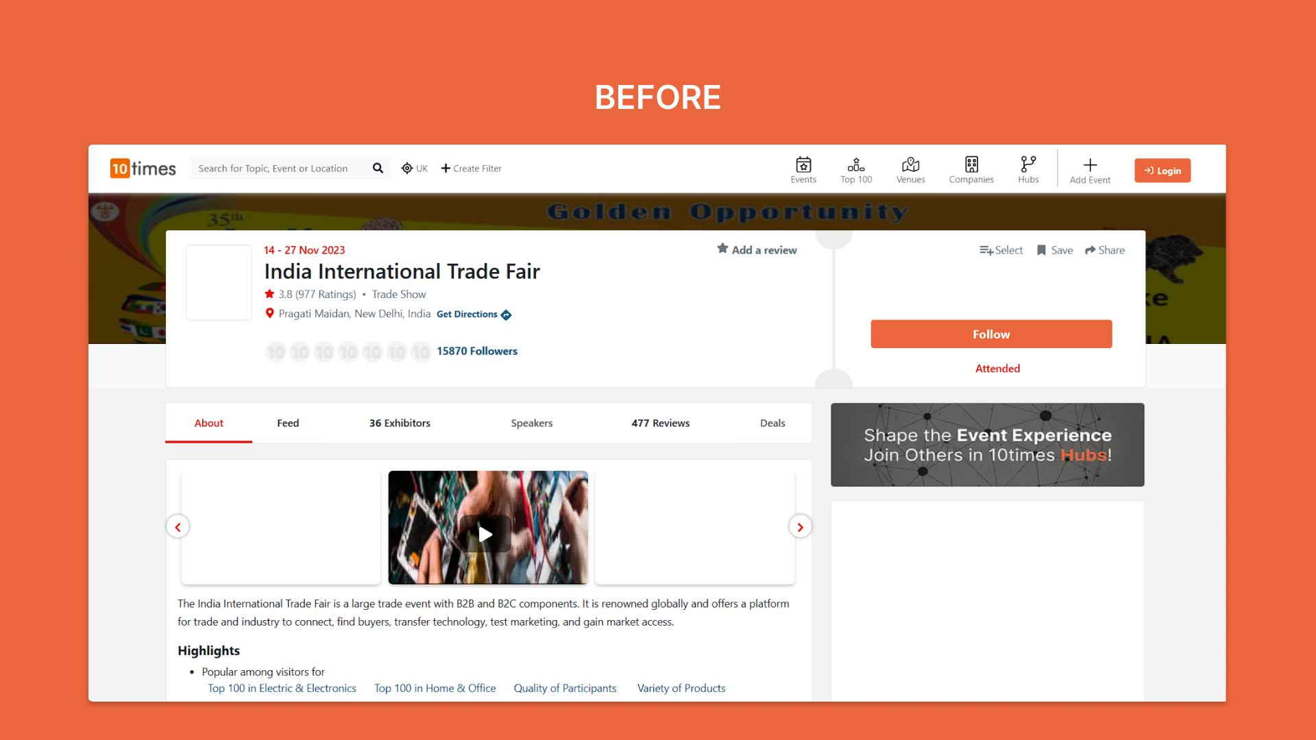 Event Page Redesign - 10times by Rabah Niaz on Dribbble