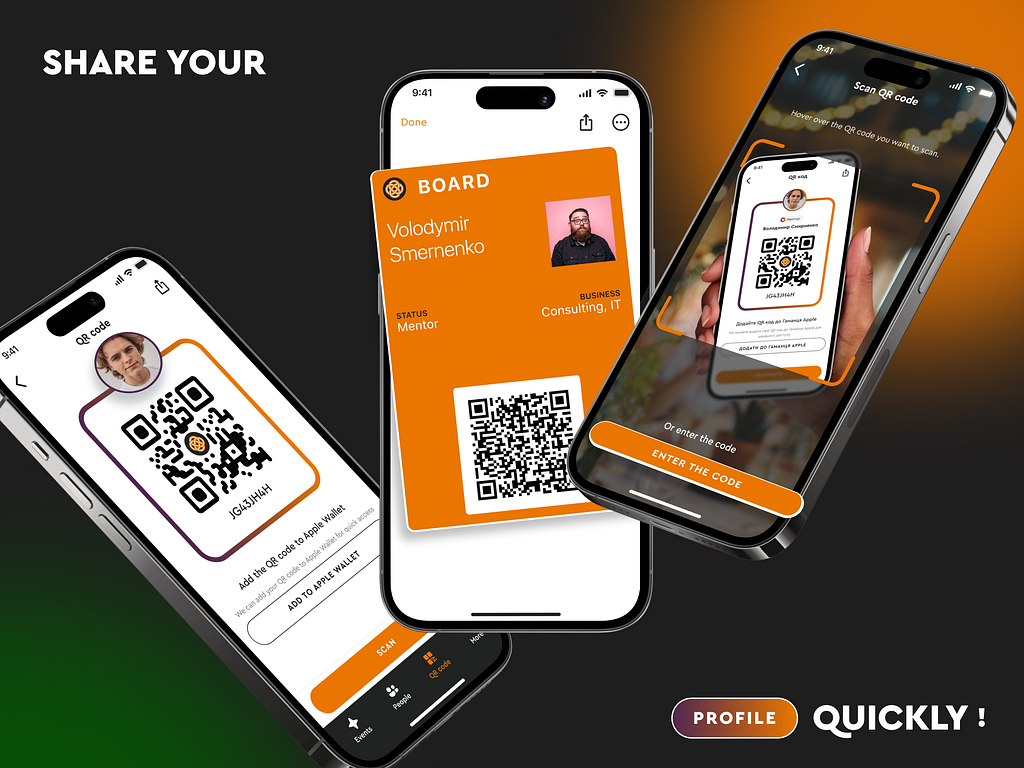 Board ® - QR code card / UI/UX design for Networking Platform by Faster ...