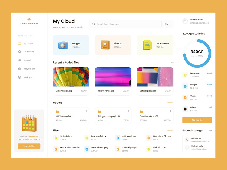 Dashboard design for a Cloud storage web app by Serum Siddiqui on Dribbble