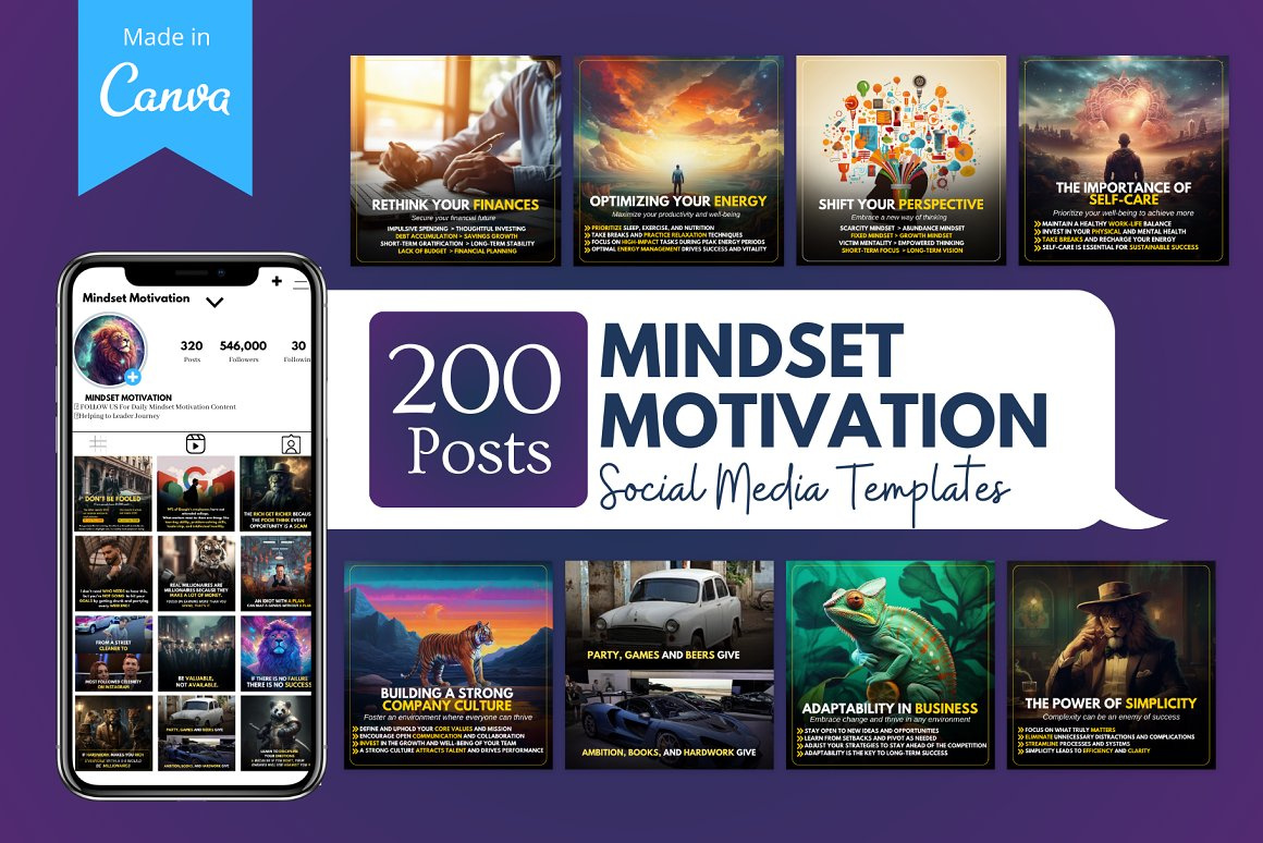 Mindset Motivation Canva Templates by Social Media Templates & Themes ...