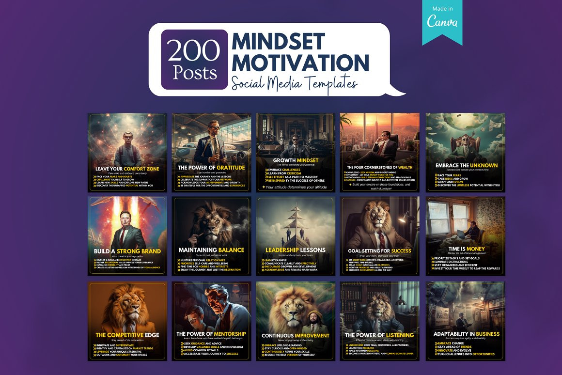 Mindset Motivation Canva Templates by Social Media Templates & Themes ...