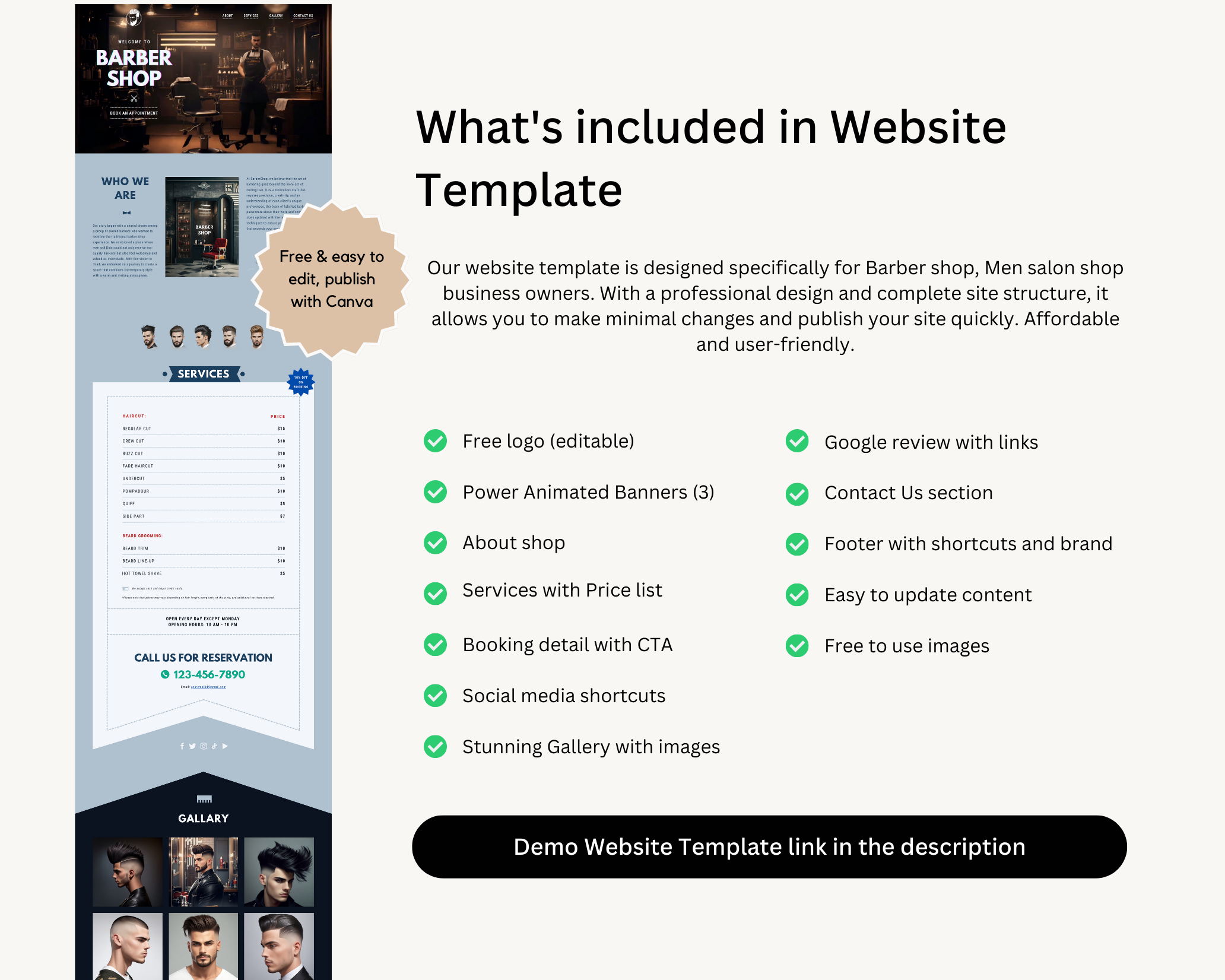 Barber Shop Canva Website Template, Men salon landing page by WEBNEEDS ...