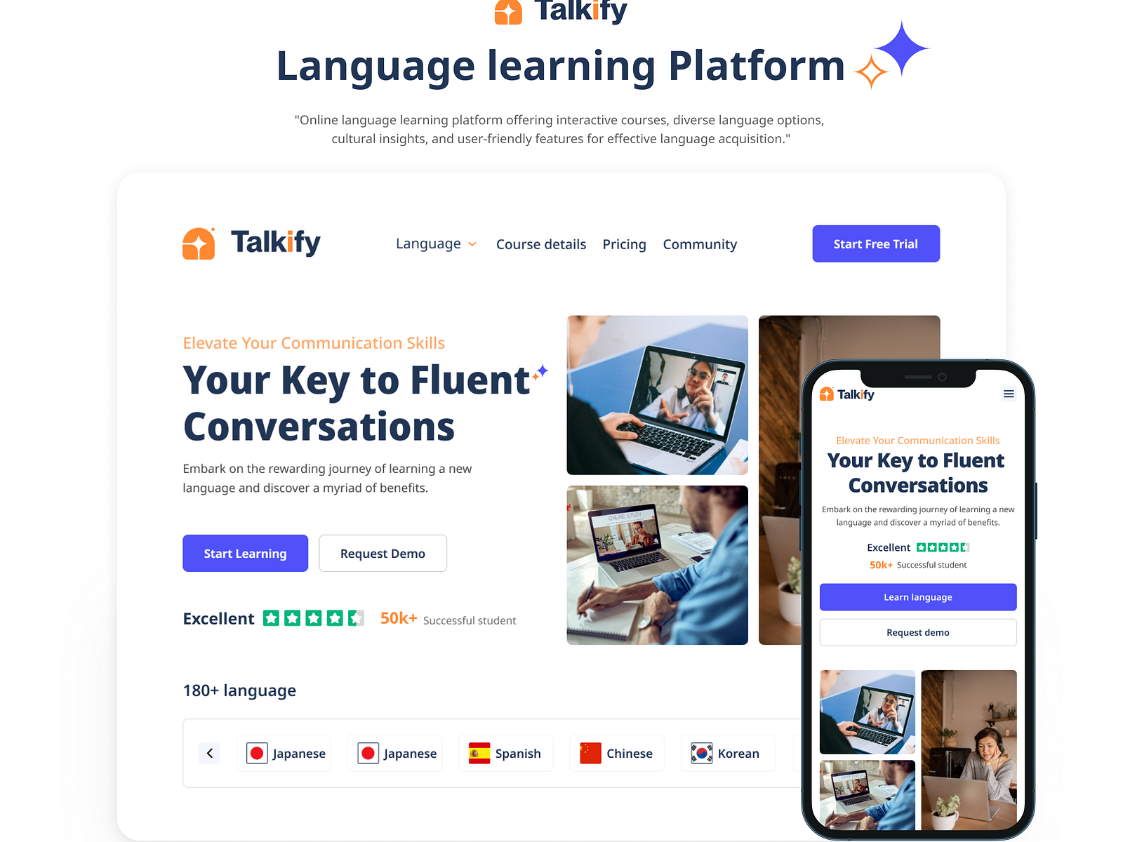 Language learning landing page design by Shakil Ahmed on Dribbble