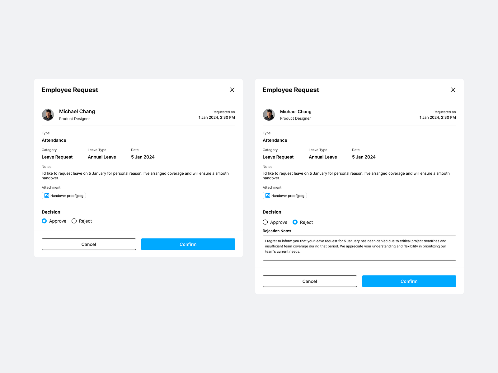 OneHR Dashboard - Request Modal by Rifki Akbar Siregar on Dribbble