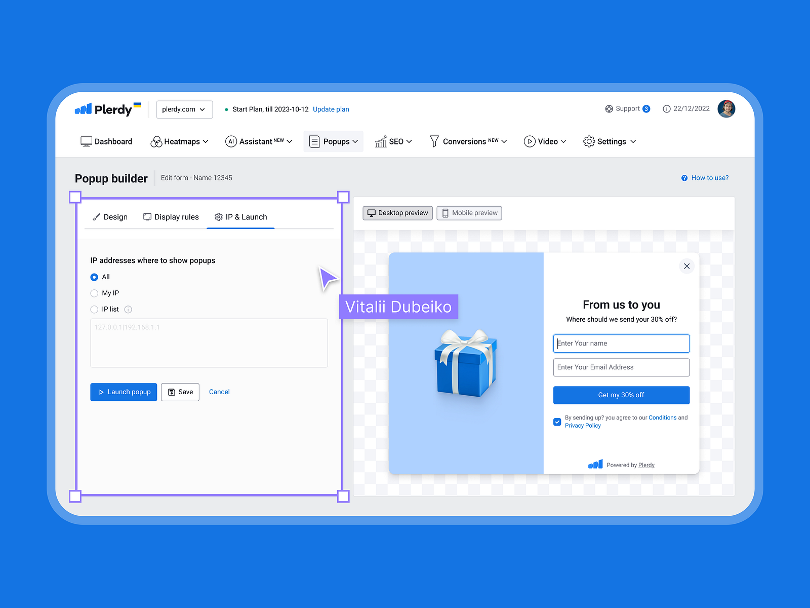 Plerdy - UI Redesign the final step by creating a popup form by Vitalii ...