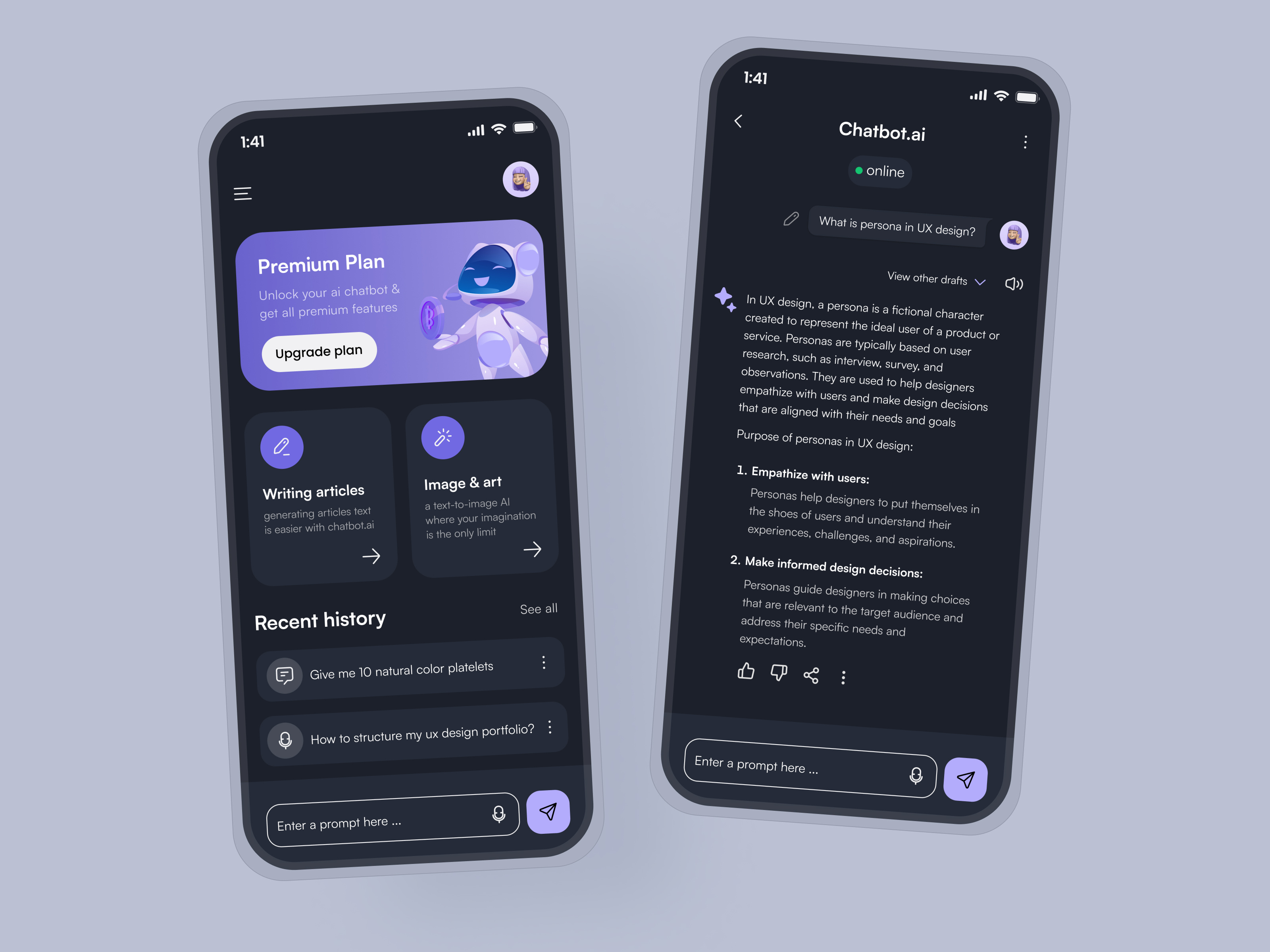 AI Chatbot App UI by Ava Fami on Dribbble