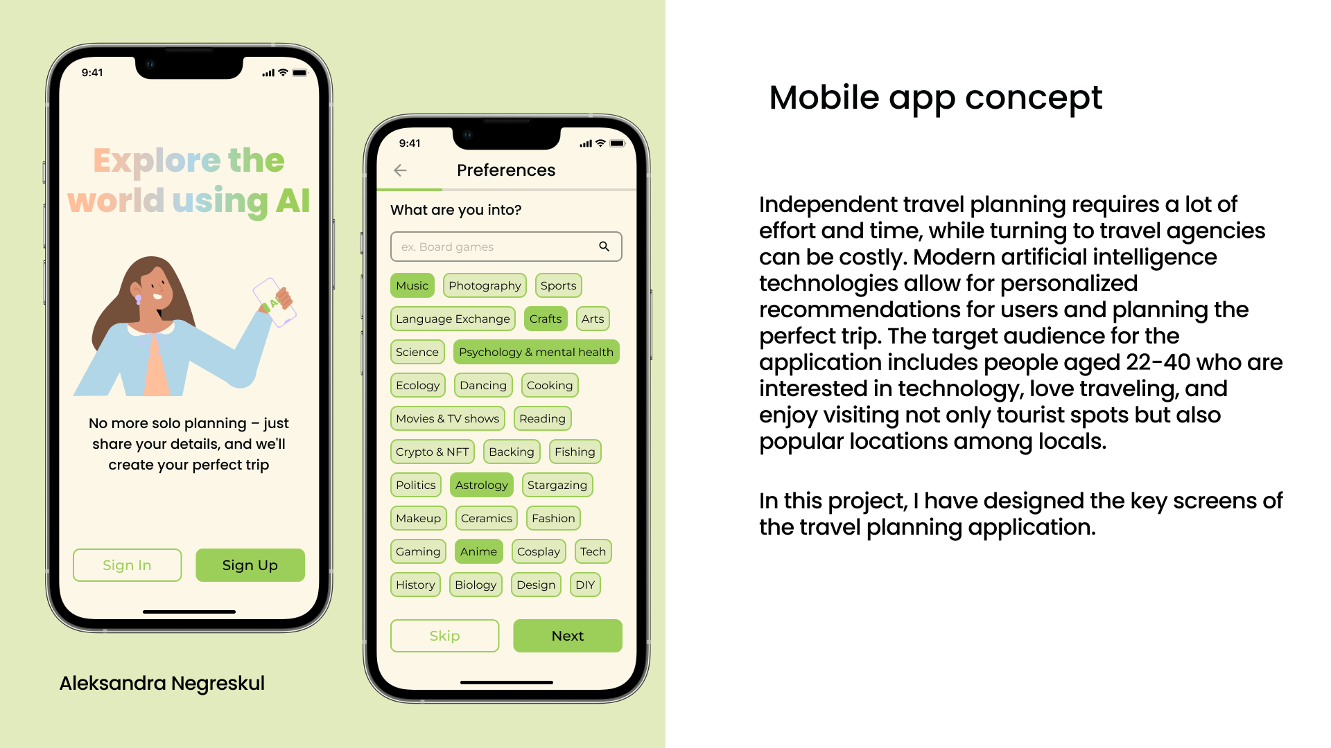 Trip planner app by Aleksandra Negreskul on Dribbble