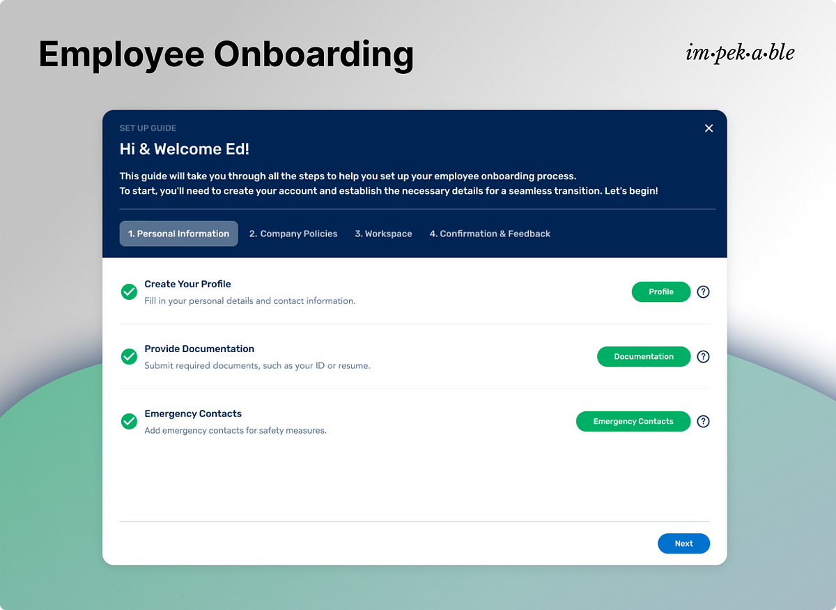 Sign Up Wizard - Employee Onboarding by impekable on Dribbble