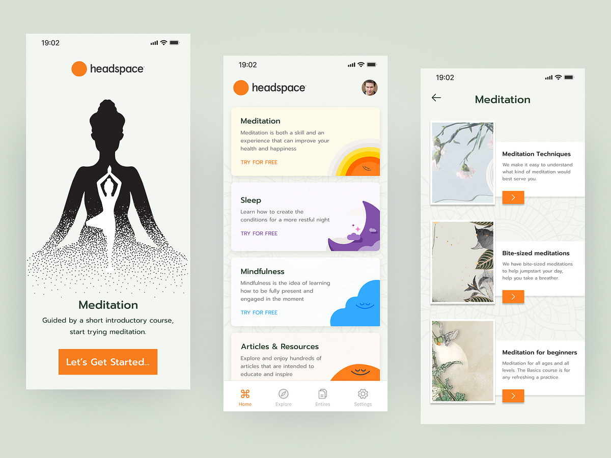 Headspace Redesign mobile Application UI by Hiren Panara on Dribbble