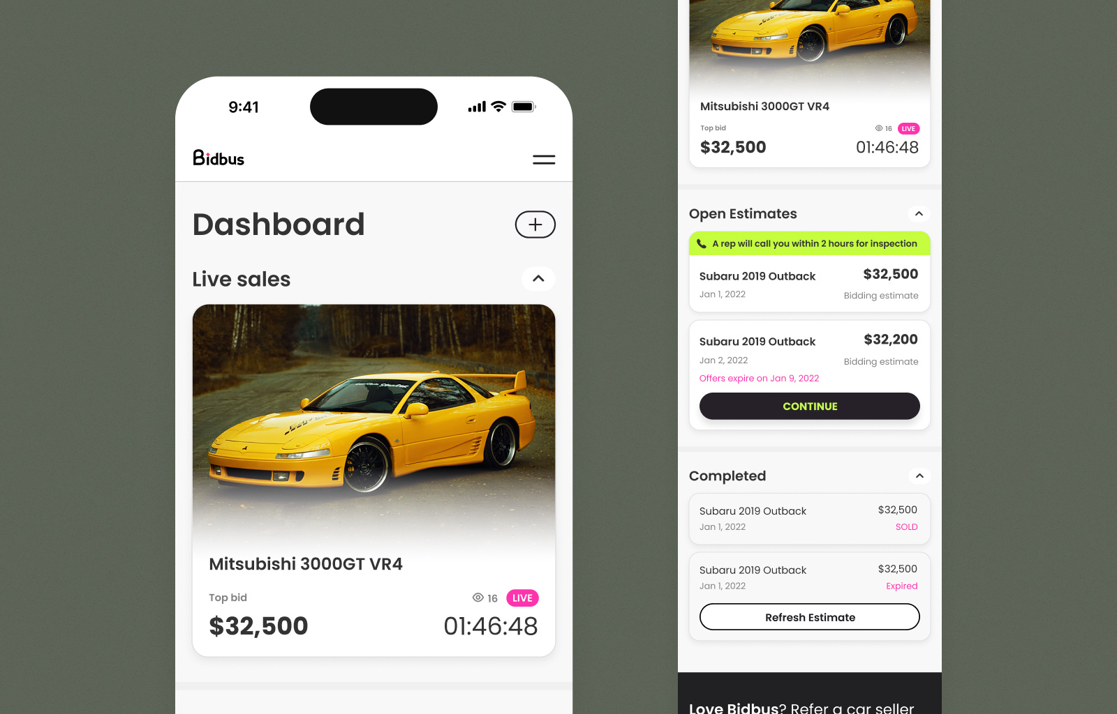 Bidbus - car auction app by Michael Wang on Dribbble