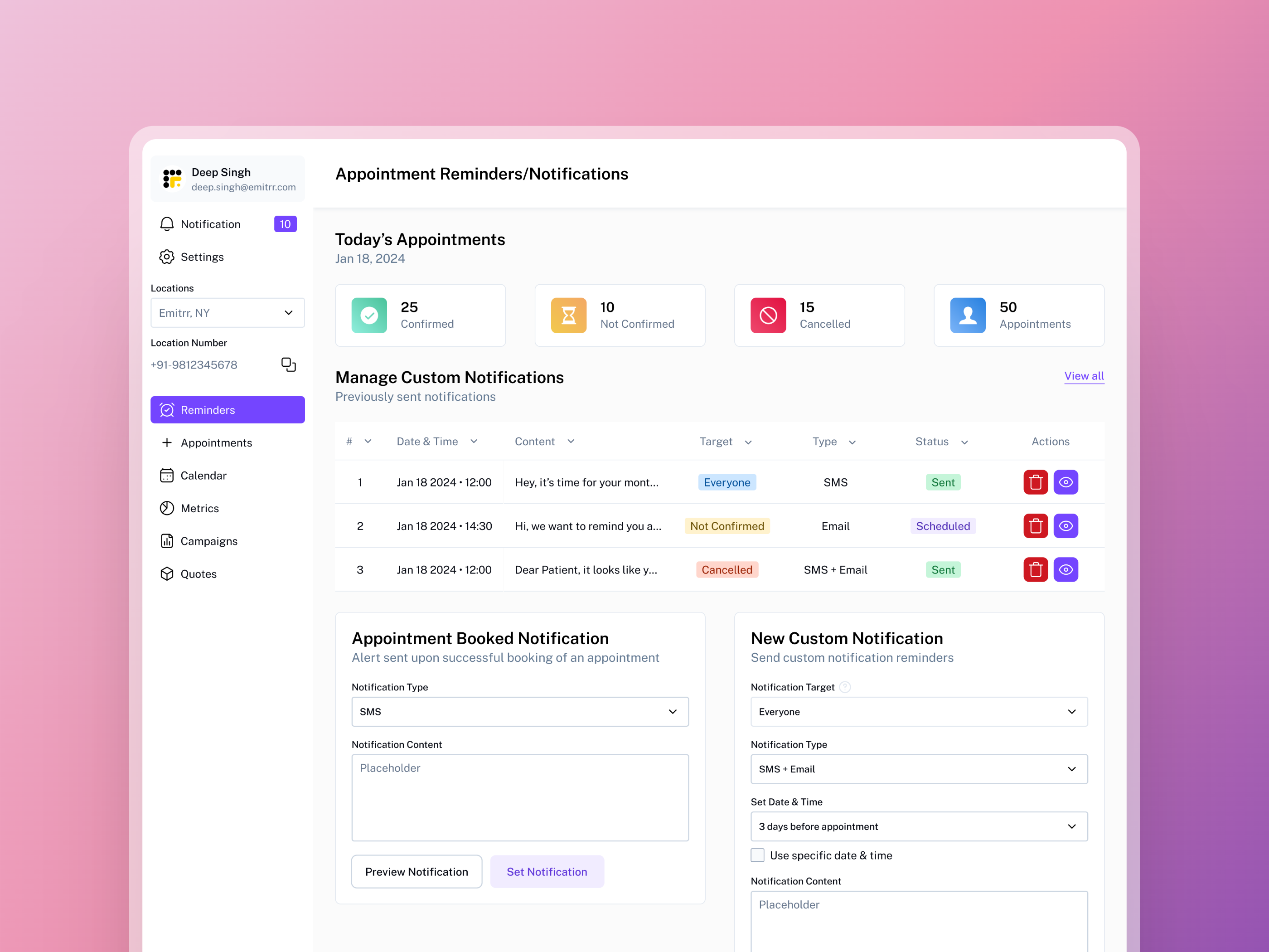 Send Notifications/Reminders Dashboard UI Design 🔔 by Pranjay on Dribbble