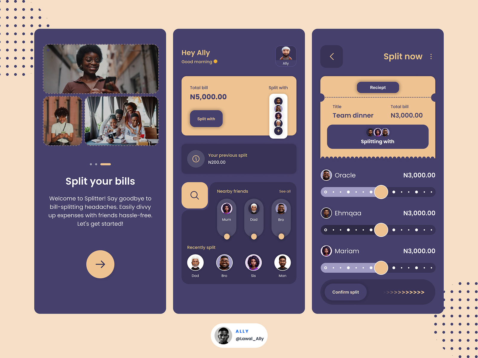 Spliter app ui by Lawal Ally on Dribbble