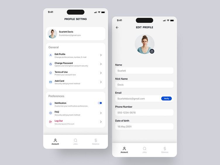 Mobile App Profile Setting by Masoumeh Karami on Dribbble