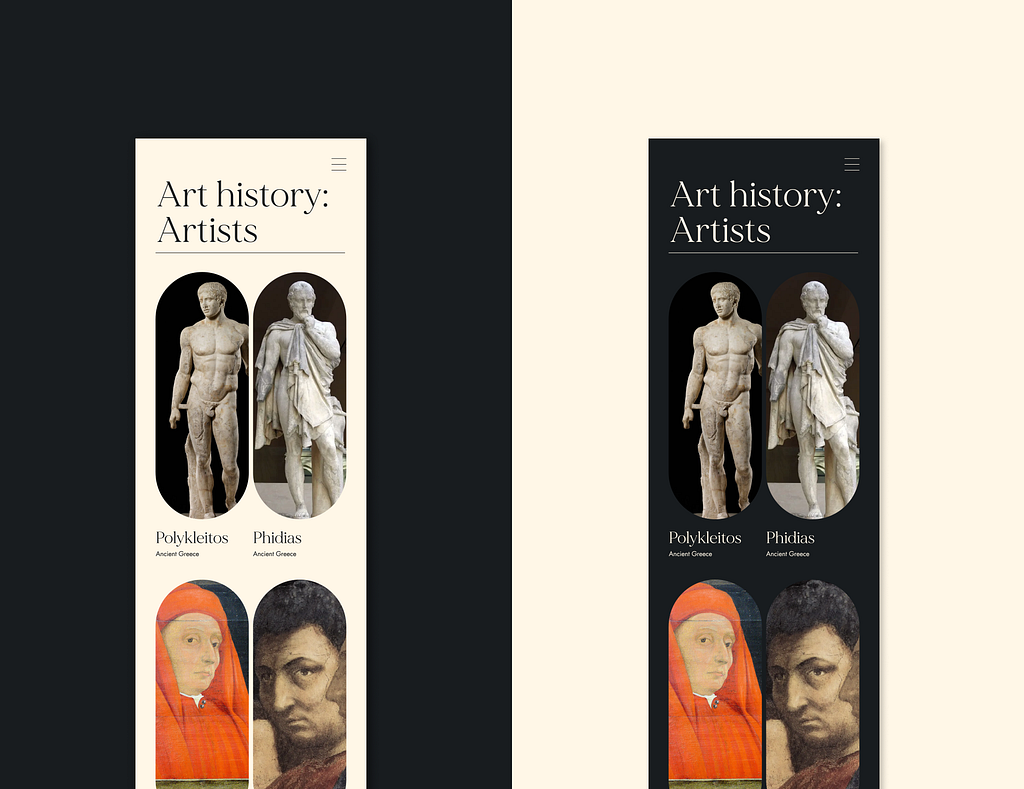 Art History app - Day/night theme by Eliška Kukuliášová on Dribbble