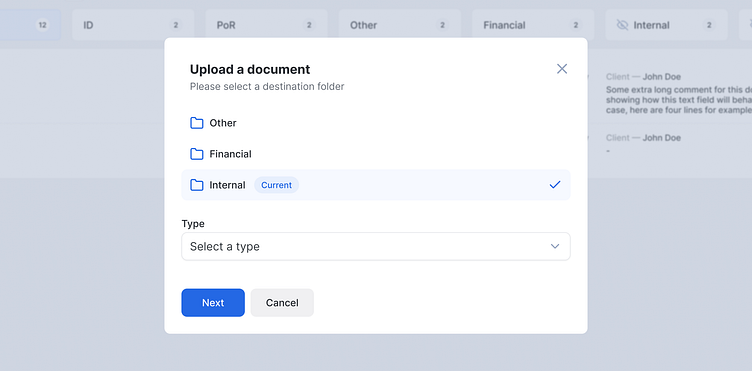 Upload documents pop up for a compliance CRM by Anastasia Volkonskaya ...