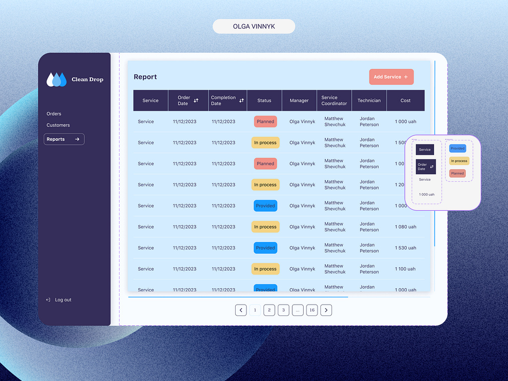UI table for tracking services by Olga on Dribbble