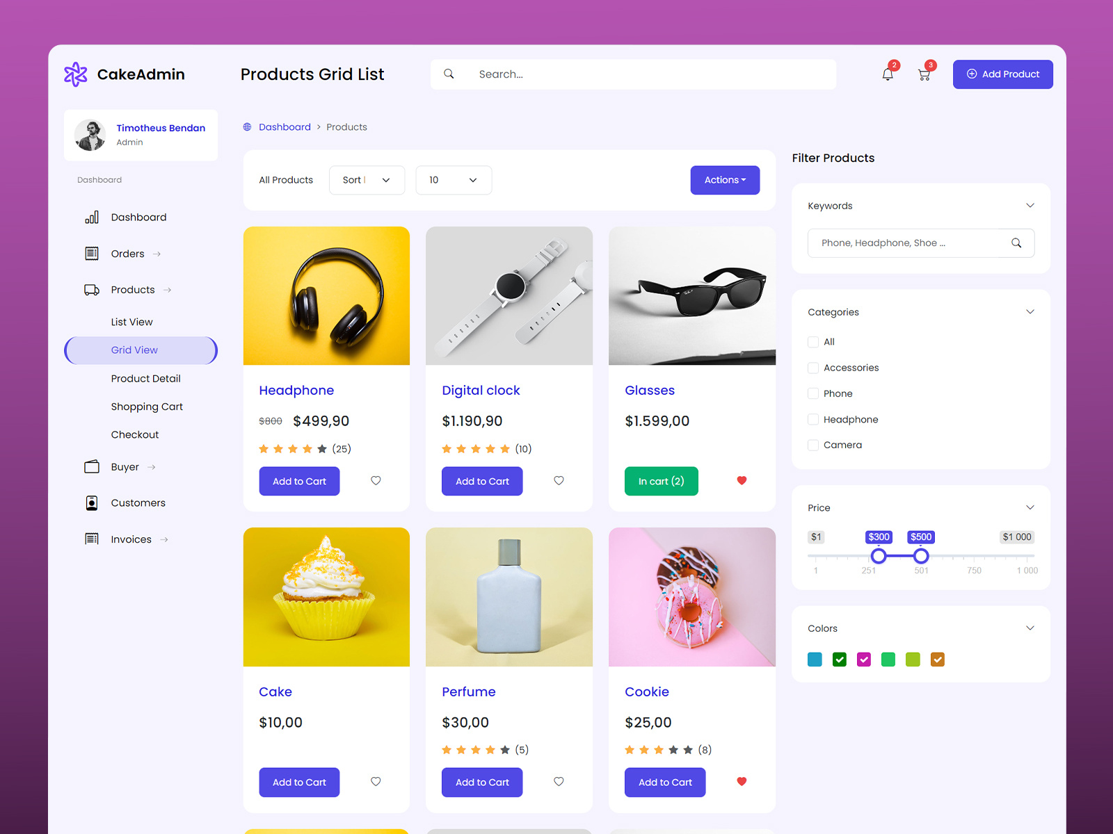 Product List: Admin Dashboard Template by CakeAdmin on Dribbble