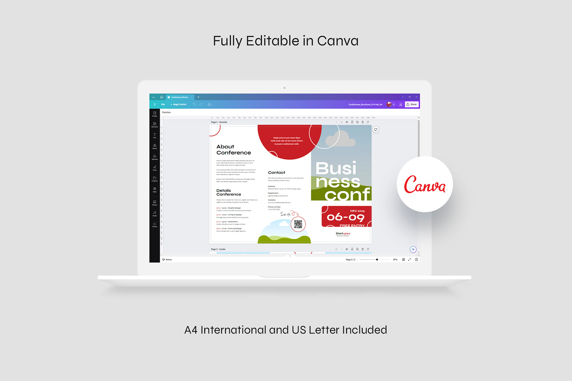 Conference Event Brochure Tri-Fold Canva InDesign Template by artbart ...