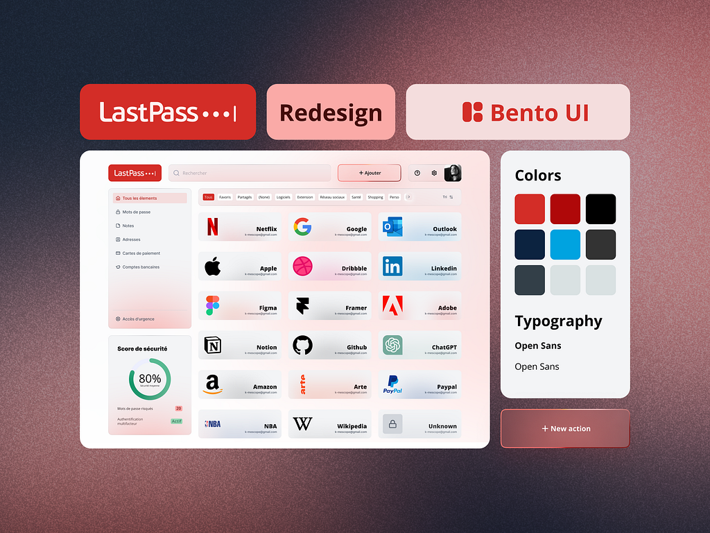 Lastpass redesign with Bento UI by Rémi Duret on Dribbble