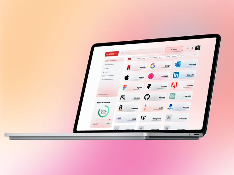 Lastpass redesign with Bento UI by Rémi Duret on Dribbble