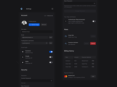 Mobile Dashboard - Settings - Account by Metehan Kara on Dribbble