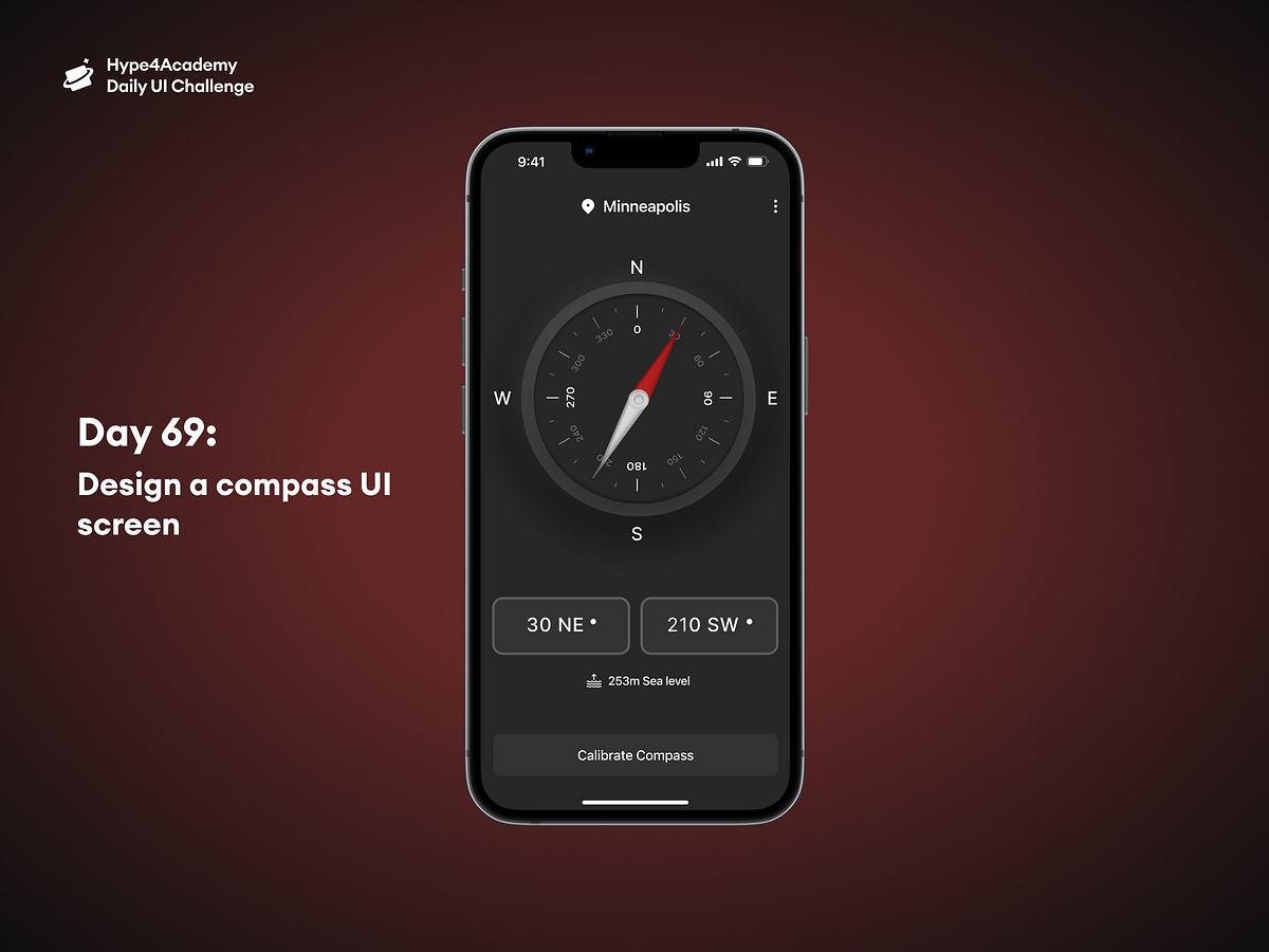Day 69: Design a compass UI screen by Umer Javed on Dribbble