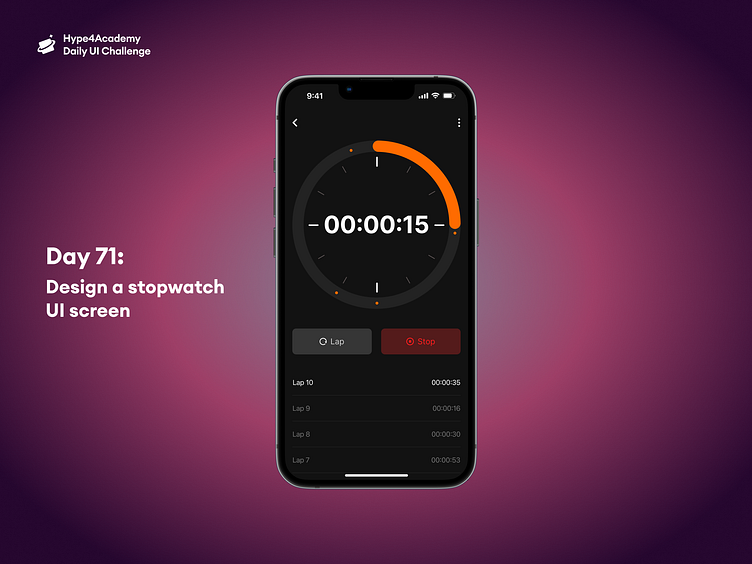 Day 71: Design a stopwatch UI screen by Umer Javed on Dribbble