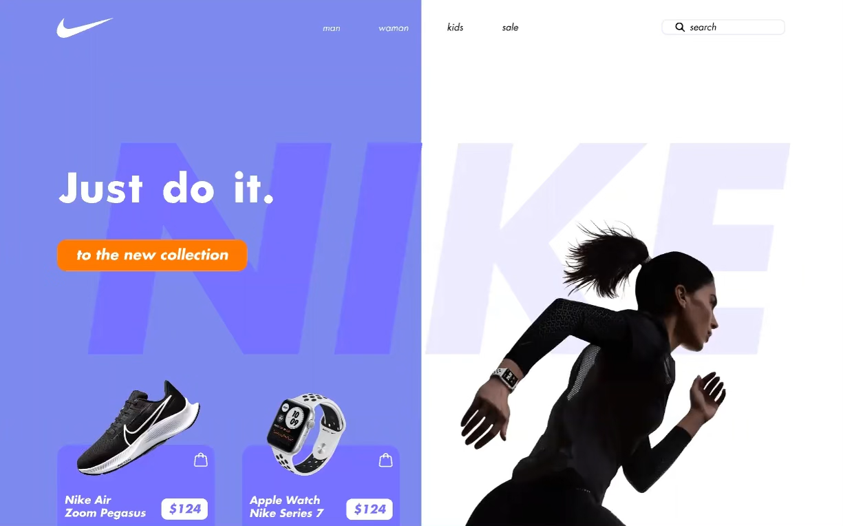 Nike. Hero section (v2). Andriana Popp 2023 by Andriana Popp on Dribbble