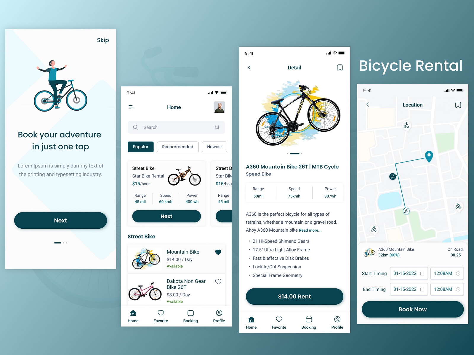 Bicycle Rental App UI by Bhavesh Vithani on Dribbble