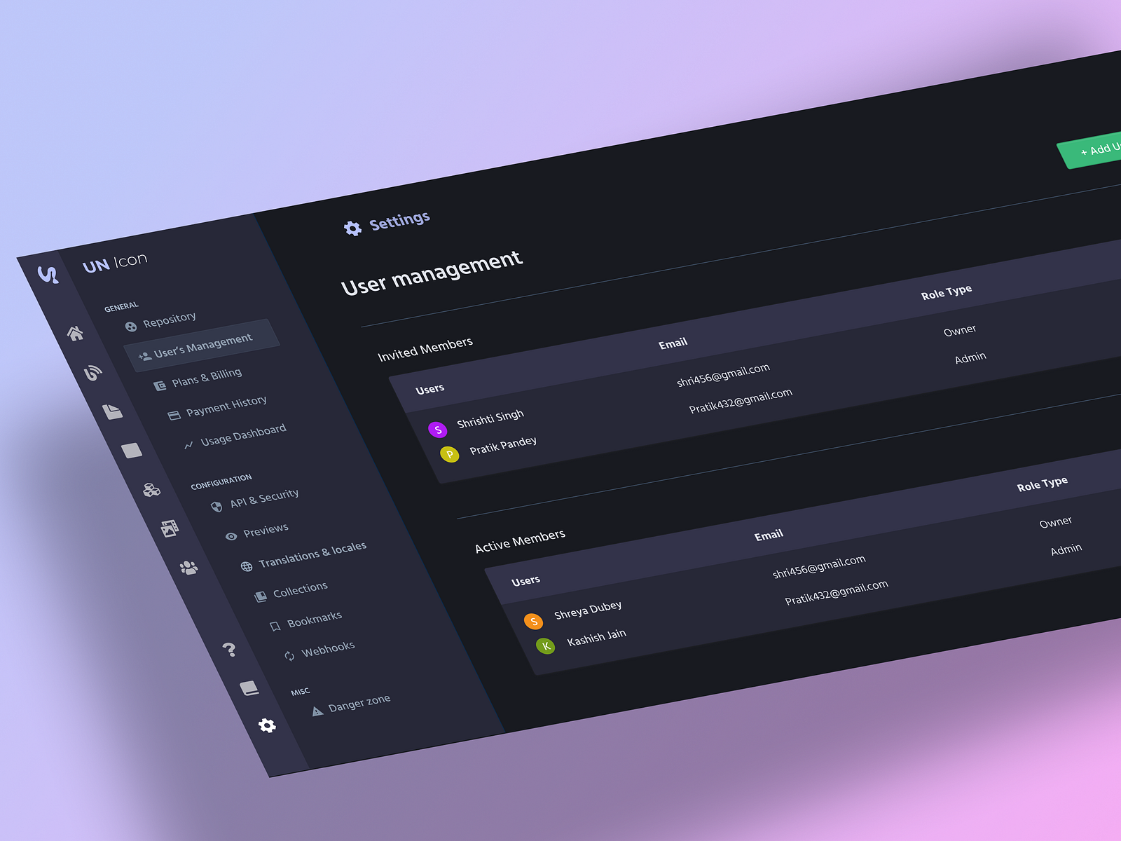 SAAS - User Managements setting screen by Shrishti Singh on Dribbble
