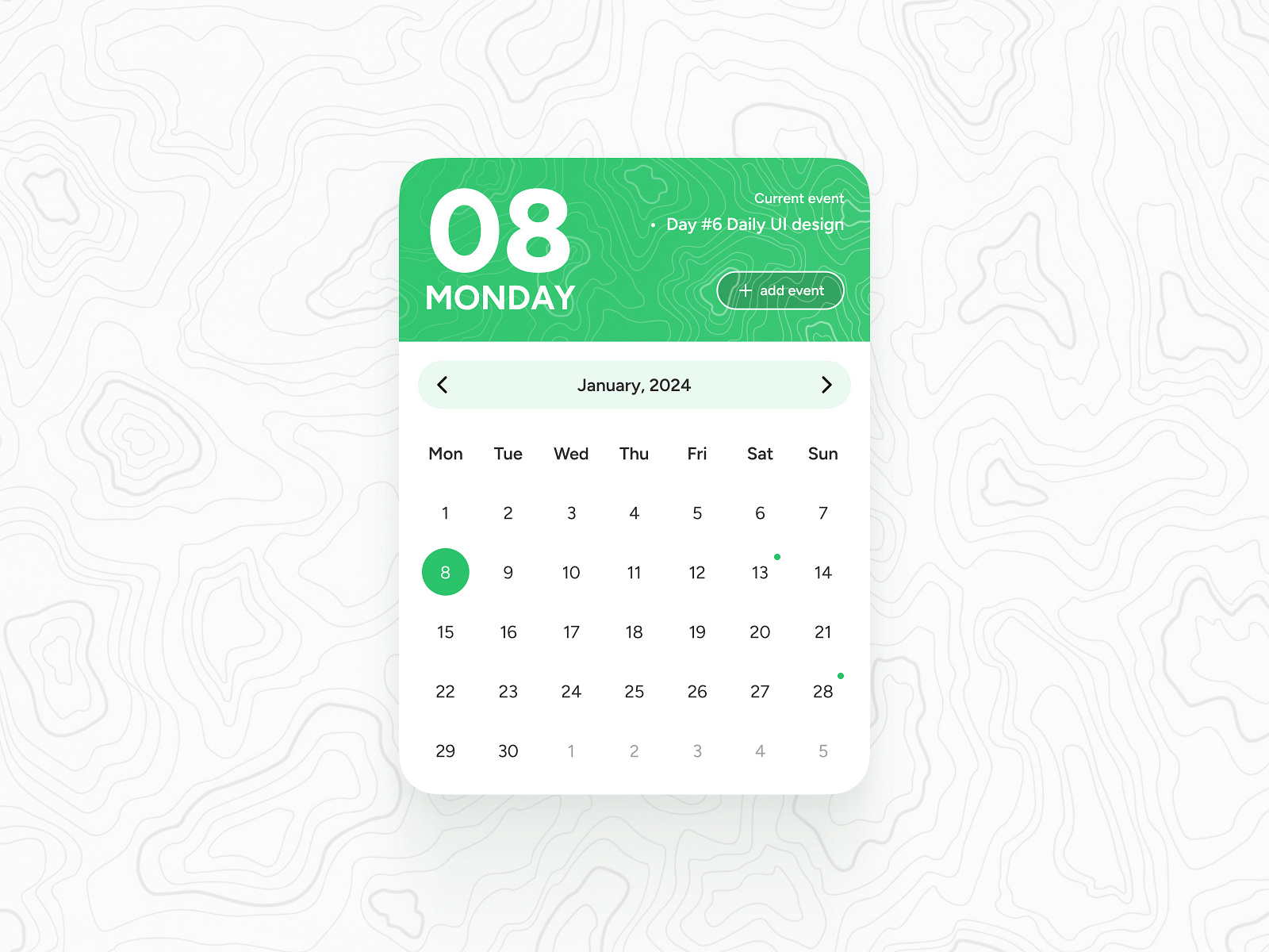 Daily UI #6 -Calendar Design by Bibek Shakya on Dribbble