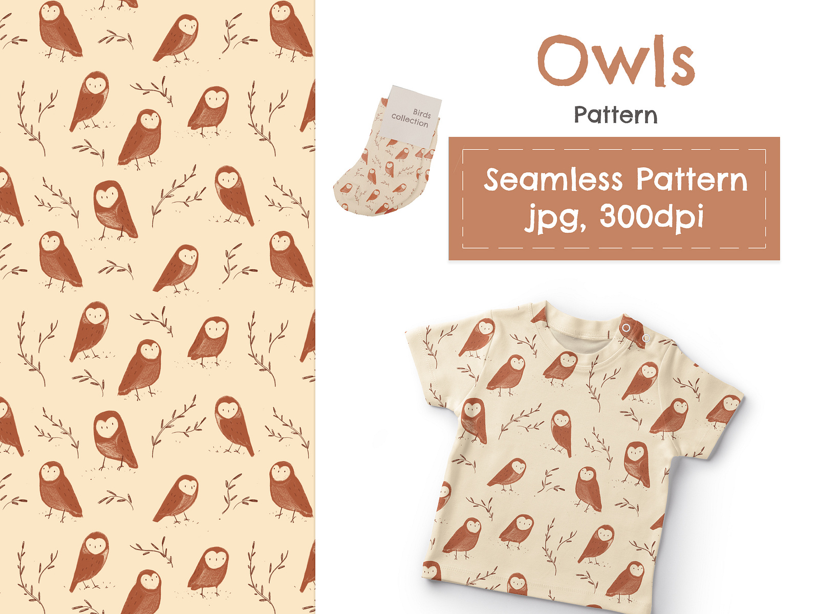 Barn Owls seamless pattern by Larysa Maliush ( on Dribbble