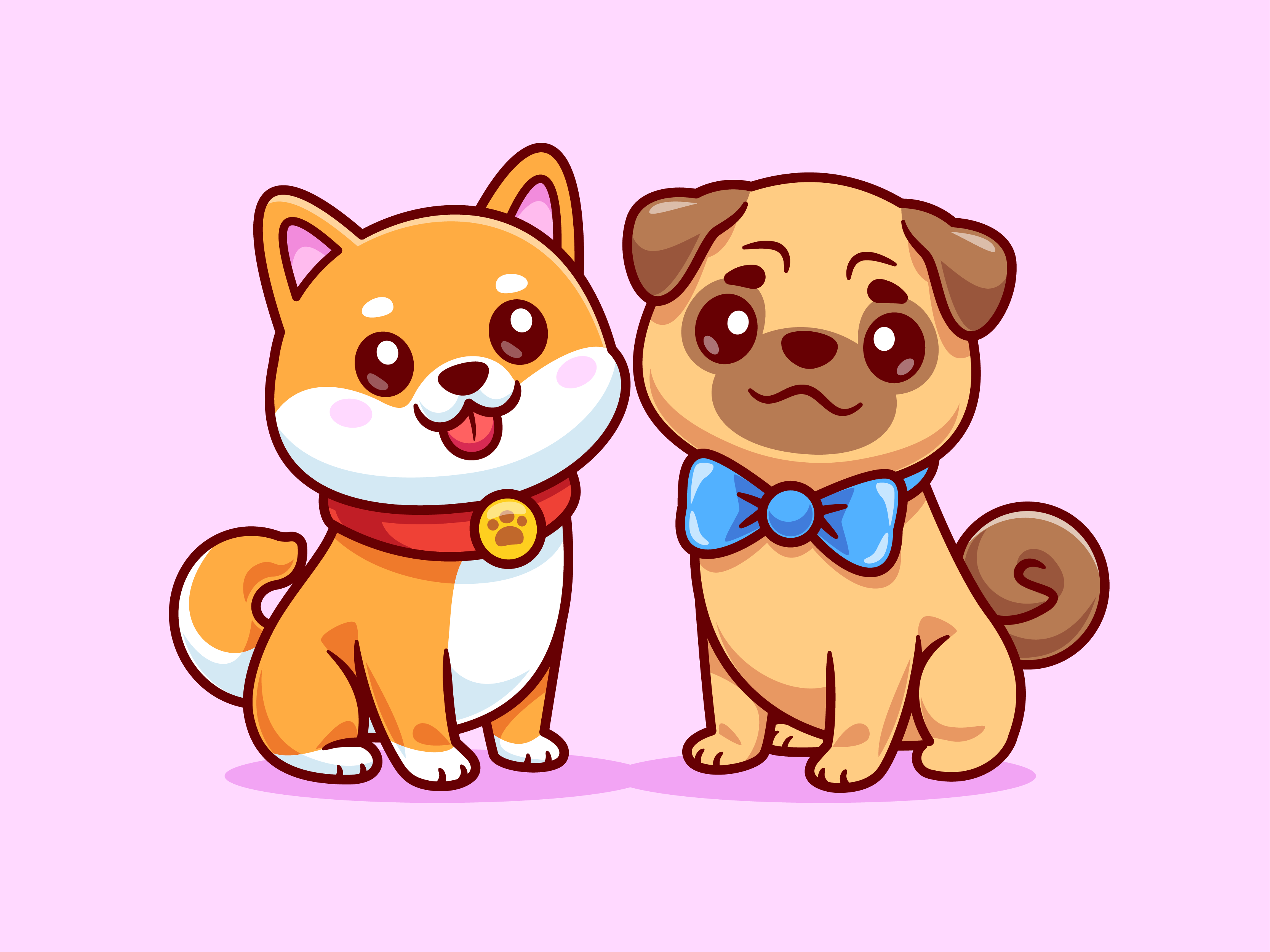 Shiba Inu and Pug (Dog Friendship)🐶 by catalyst on Dribbble