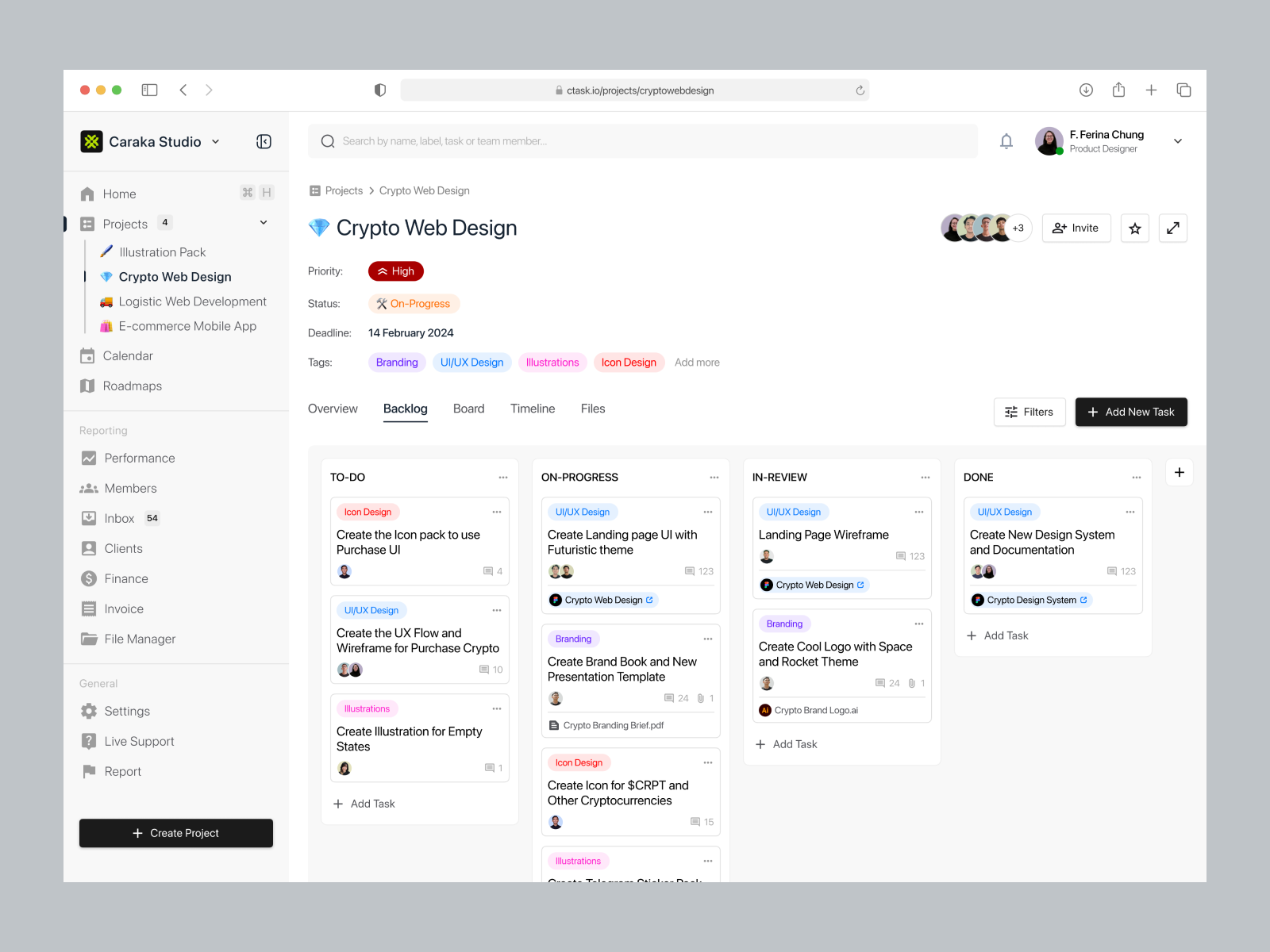 CTASK - Project & Task Management Dashboard by F. Ferina Chung for Caraka on Dribbble