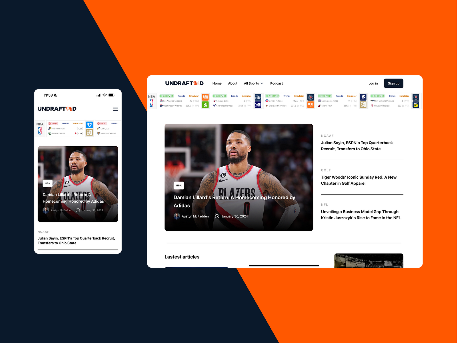 Undrafted Sports News - Website Design by Austyn McFadden on Dribbble